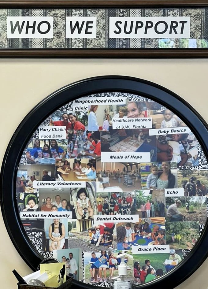 Shopping with purpose – this display showcases the many local organizations that benefit from your treasure hunting. Retail therapy that actually provides therapy! 