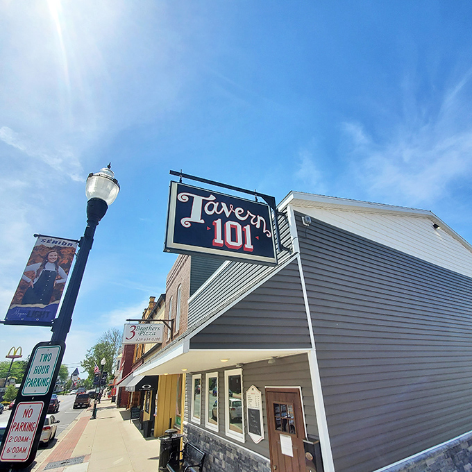 Tavern 101 beckons with its classic signage – the kind of place where everybody might not know your name yet, but they'll remember it by your second visit.