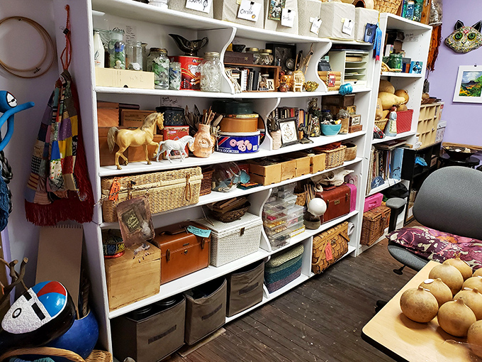 Every shelf tells a story—wooden horses, tiny treasures, and mysterious boxes wait patiently for someone to continue their journey through time.