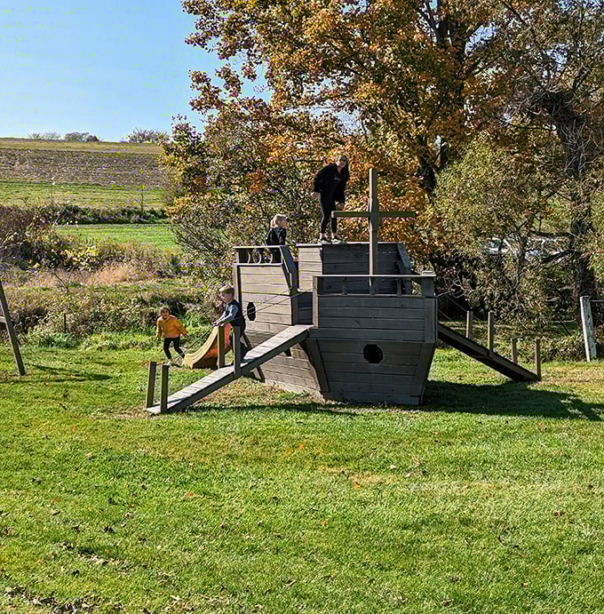 Who needs battery-operated toys? This wooden ship playground proves imagination still sails farther than any video game ever could.