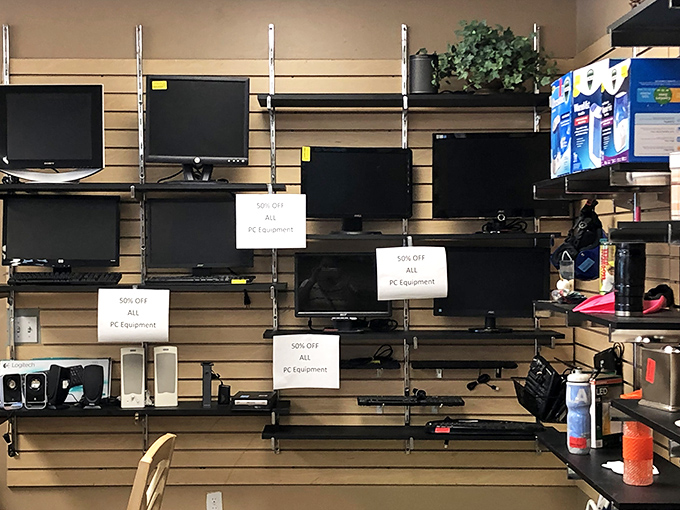 The electronics wall – where yesterday's cutting-edge technology finds new purpose at prices that won't require a second mortgage.