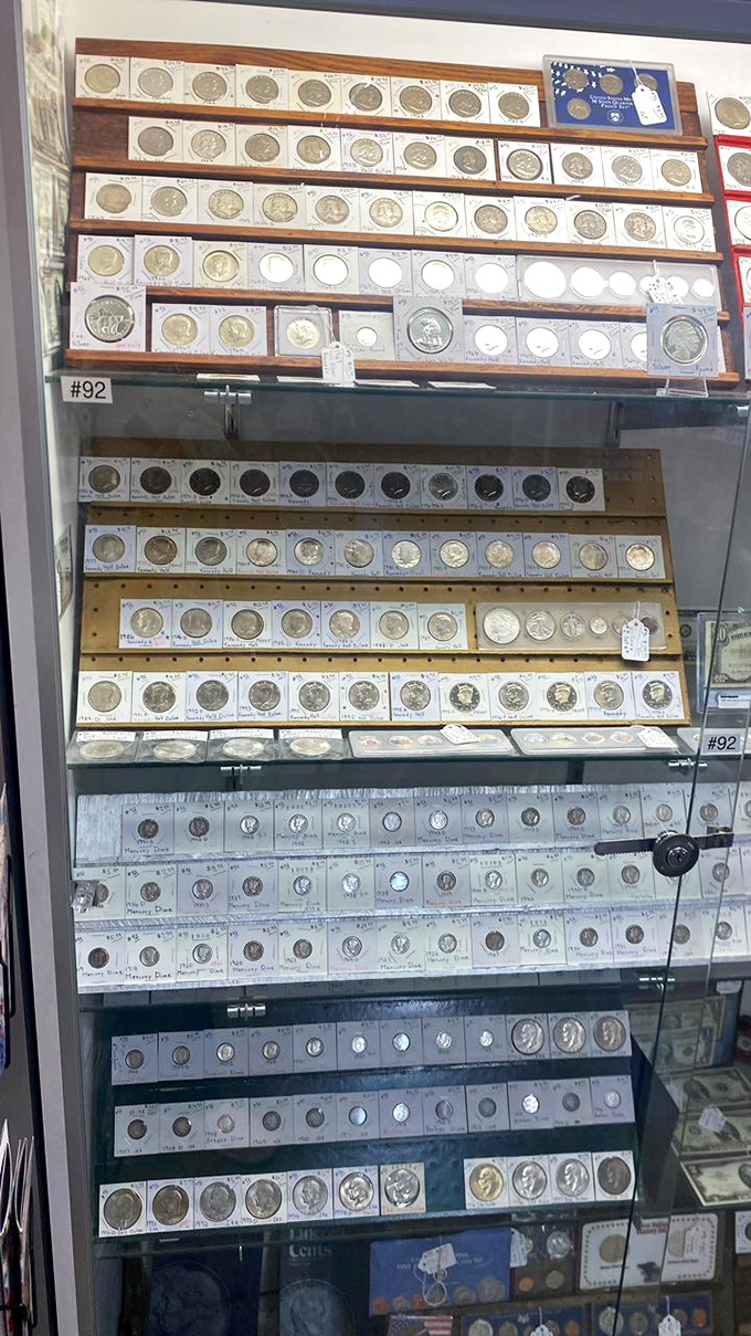 Numismatists rejoice! This impressive coin collection spans decades of American history, each silver dollar holding secrets of pockets it once jingled in.