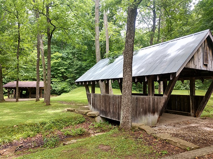 Covered bridges aren't just for romance novels - this rustic shelter proves function and charm make perfect bedfellows.