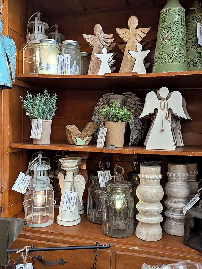 These aren't just decorative angels—they're guardians of memories waiting to find new homes. Each wooden wing and ceramic face tells a different story. 
