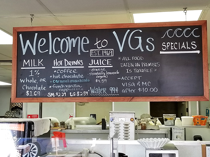 The chalkboard menu hasn't changed much over the decades, offering a comforting consistency in a world of ever-changing food trends.