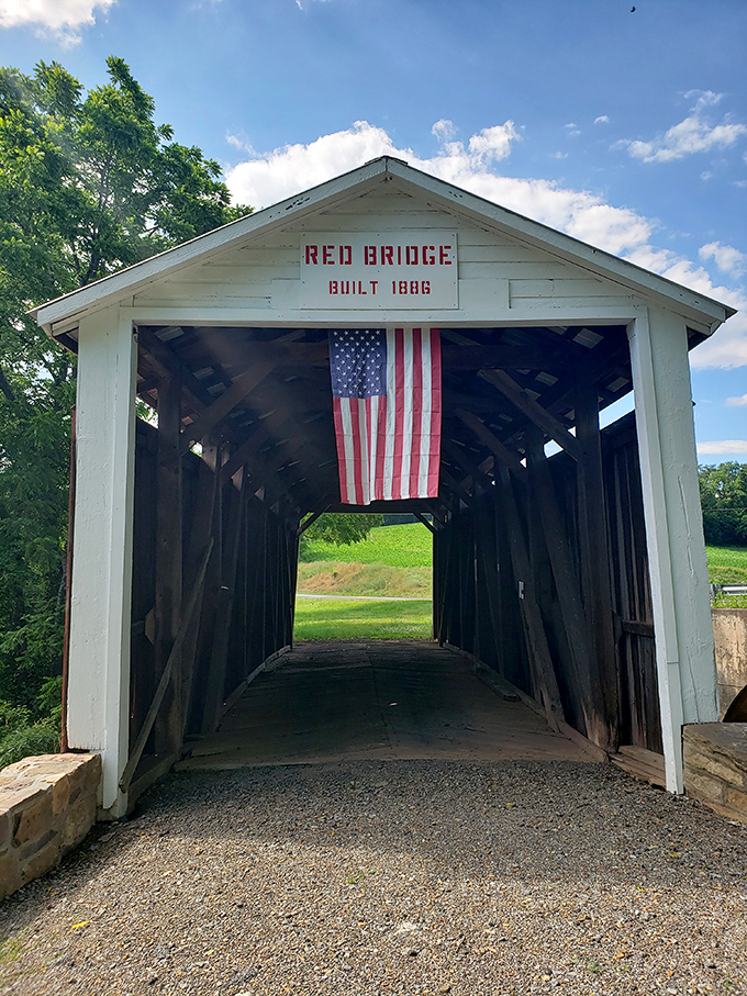 That American flag isn't just decoration – it's a patriotic welcome mat spanning centuries.