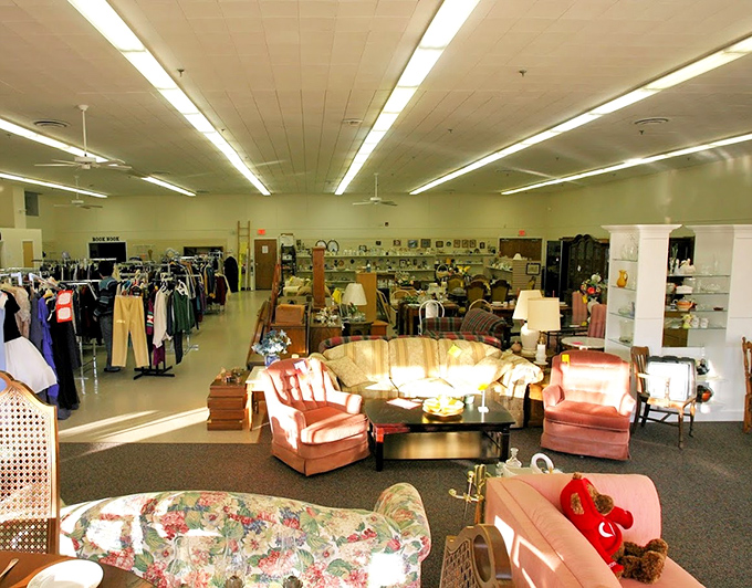 The thrill of the hunt comes alive in these sprawling aisles – imagine finding your next conversation piece nestled between these colorful furniture arrangements.