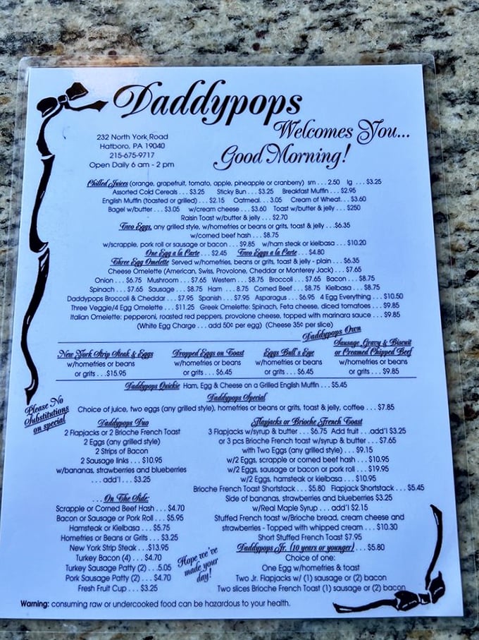 This menu isn't just a list of food—it's a roadmap to happiness. The "Good Morning!" greeting is just the beginning of your journey.