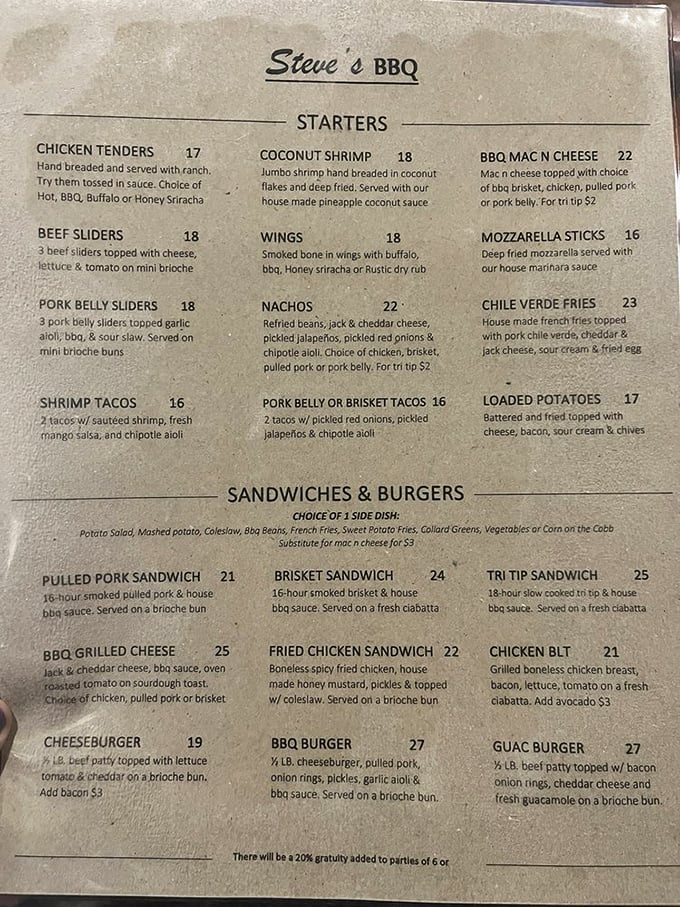 This menu reads like a love letter to smoked meat enthusiasts. Decision paralysis has never been so delicious.