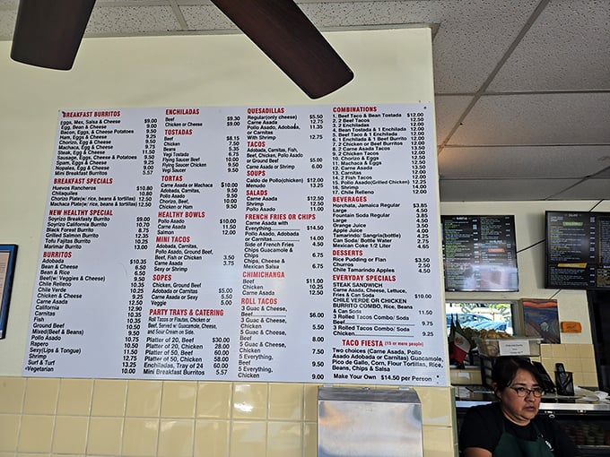 The wall of possibilities. This menu board is San Diego's version of the Rosetta Stone—ancient wisdom translated into breakfast burrito perfection.