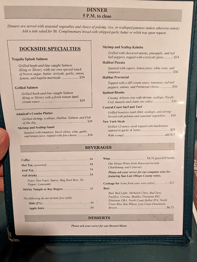 The menu that launched a thousand cravings. Each description reads like poetry to seafood lovers—Tequila Splash Salmon, anyone?