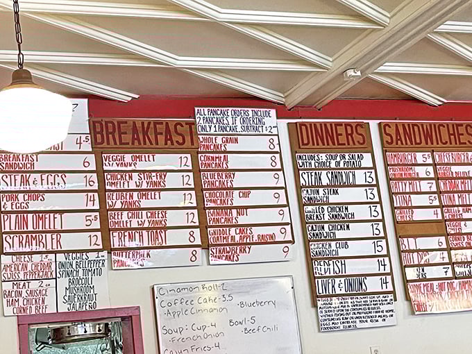The hand-written menu board at Mickey's tells you everything you need to know: this place prioritizes feeding you well over fancy food descriptions.
