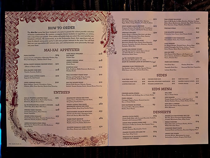 The menu isn't just food—it's a passport to the South Pacific. Each dish promises an adventure without the jet lag.