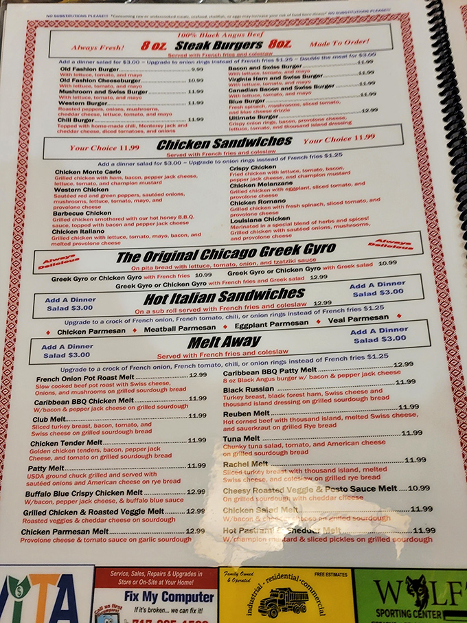 A menu that requires strategic planning—do you go breakfast-all-day or dive straight into those legendary melts? Life's toughest decisions happen here.