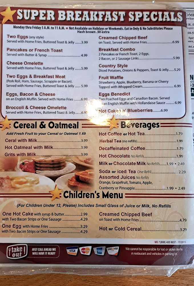 The breakfast specials board—where life-changing decisions are made daily and diet plans go to die gloriously.