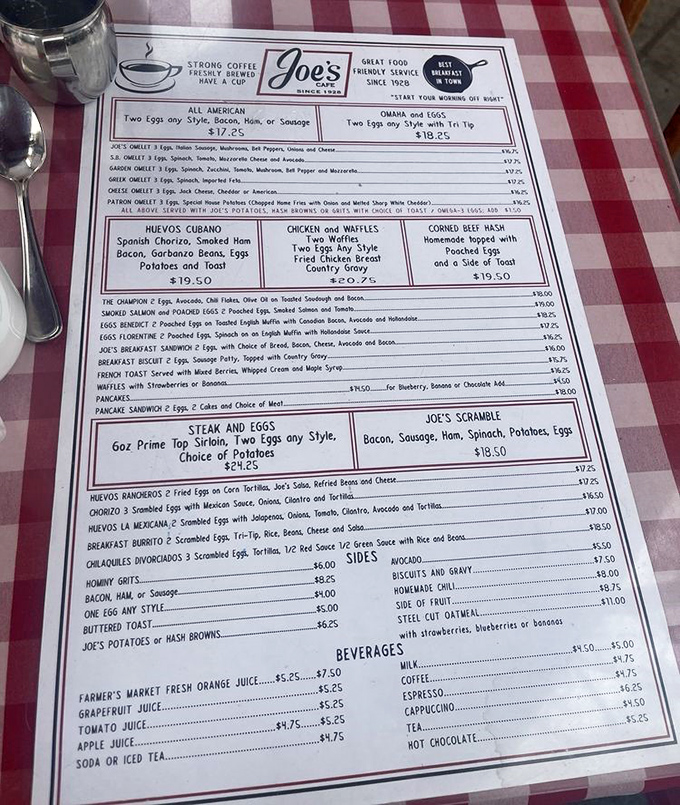 This menu isn't just a list of food—it's a roadmap to happiness. The "Start Your Morning Off Right" tagline isn't kidding around.