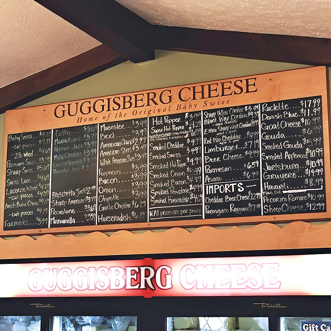 This menu board isn't just a list—it's a roadmap to flavor country. Baby Swiss may be the headliner, but don't sleep on those supporting acts.