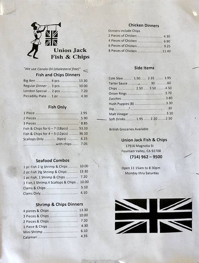 This menu isn't just a list—it's a passport to British comfort food. The Big Ben dinner isn't just named after a clock; it's sized accordingly!