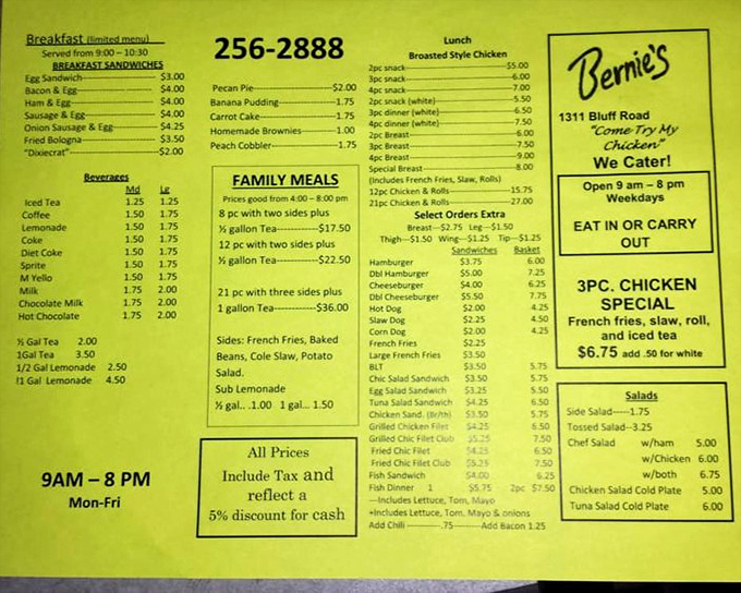 This menu isn't just a list—it's a roadmap to happiness. The 5% cash discount is a charming throwback to simpler times.