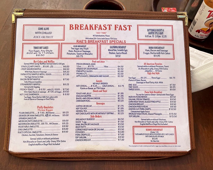 This isn't just a menu—it's a historical document of American breakfast excellence. Notice how "diet plate" is practically hidden among the good stuff.