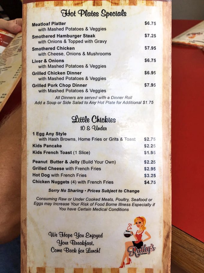 The menu doesn't need fancy descriptions when it offers comfort classics like meatloaf and smothered hamburger steak. Simplicity at its finest.