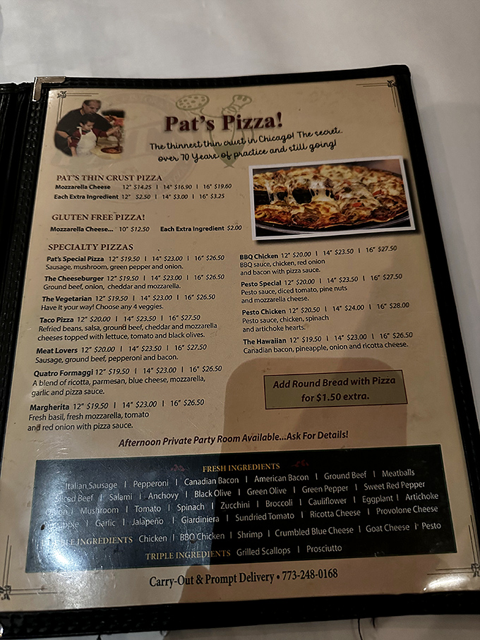 "The thinnest thin crust in Chicago!" isn't just marketing speak—it's a delicious promise that Pat's has been keeping for decades.