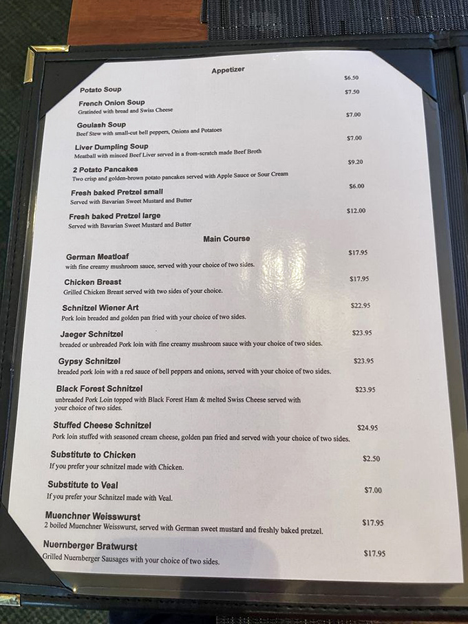This menu reads like a love letter to German cuisine. Each description is a promise that comfort food knows no borders.