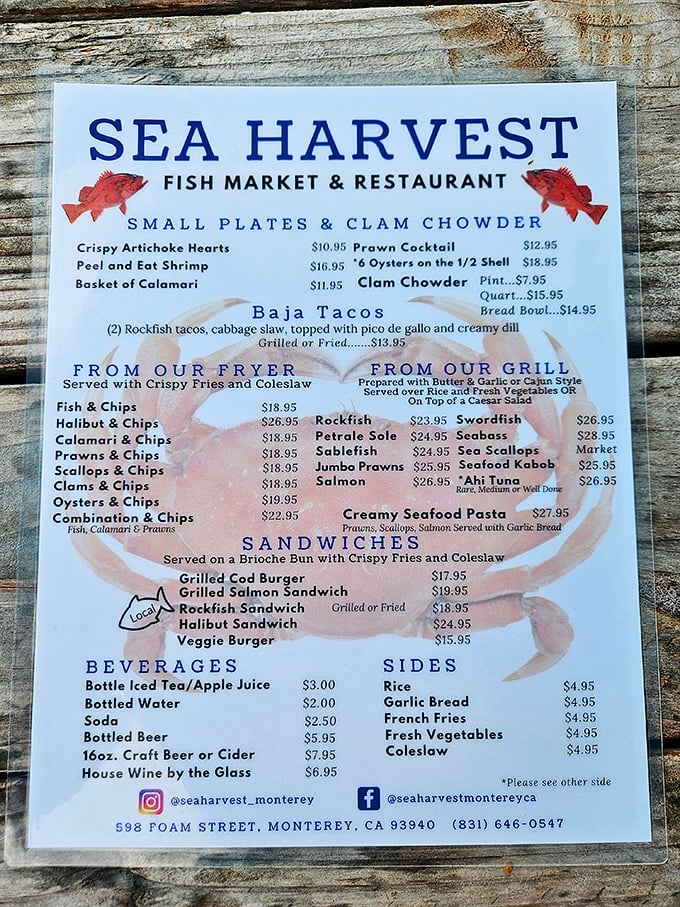 A menu that reads like poetry to seafood lovers. From fish and chips to seafood pasta, the hardest part is deciding what to order first.