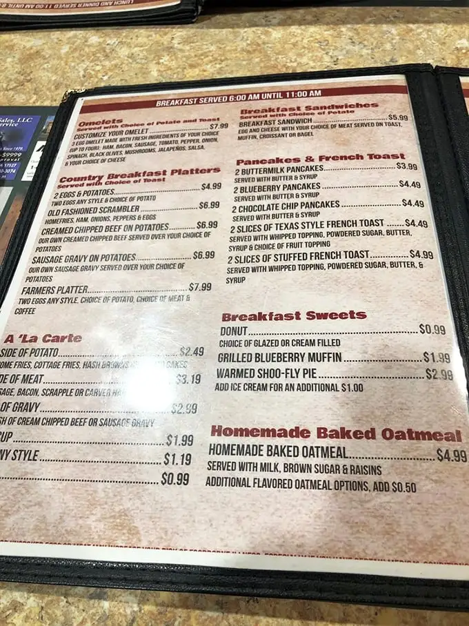A menu that reads like a love letter to breakfast. When they list "Farmers Platter," they're not kidding—it could fuel a day of actual farming.