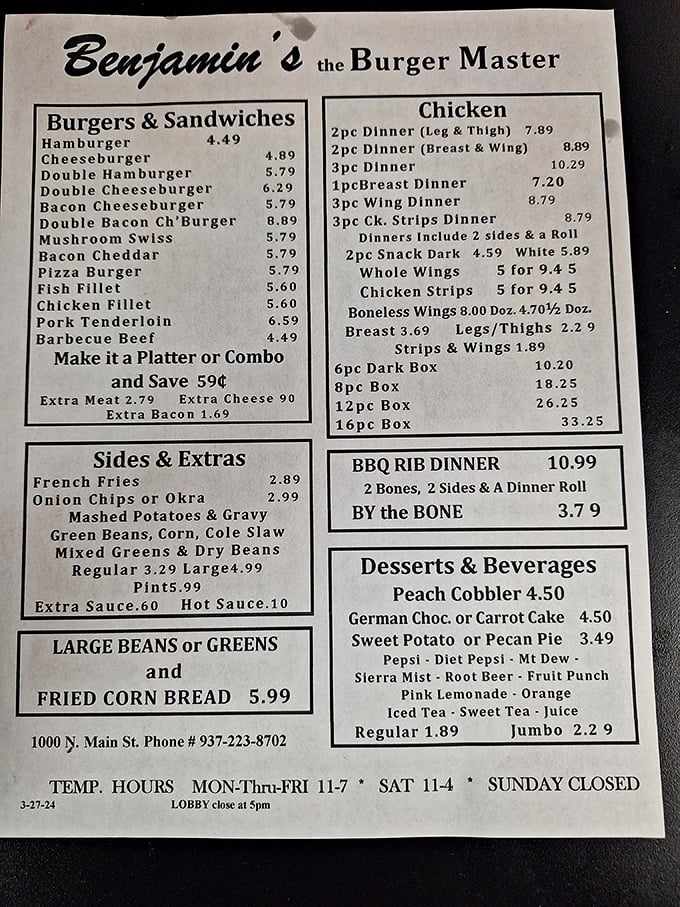 The menu reads like a love letter to American classics—straightforward, unpretentious, and promising satisfaction in every bite.
