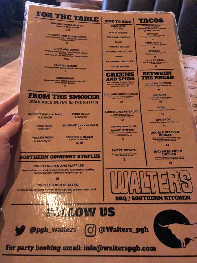 This menu isn't just a list – it's a roadmap to happiness. "From the Smoker" might be the three most beautiful words in the English language.