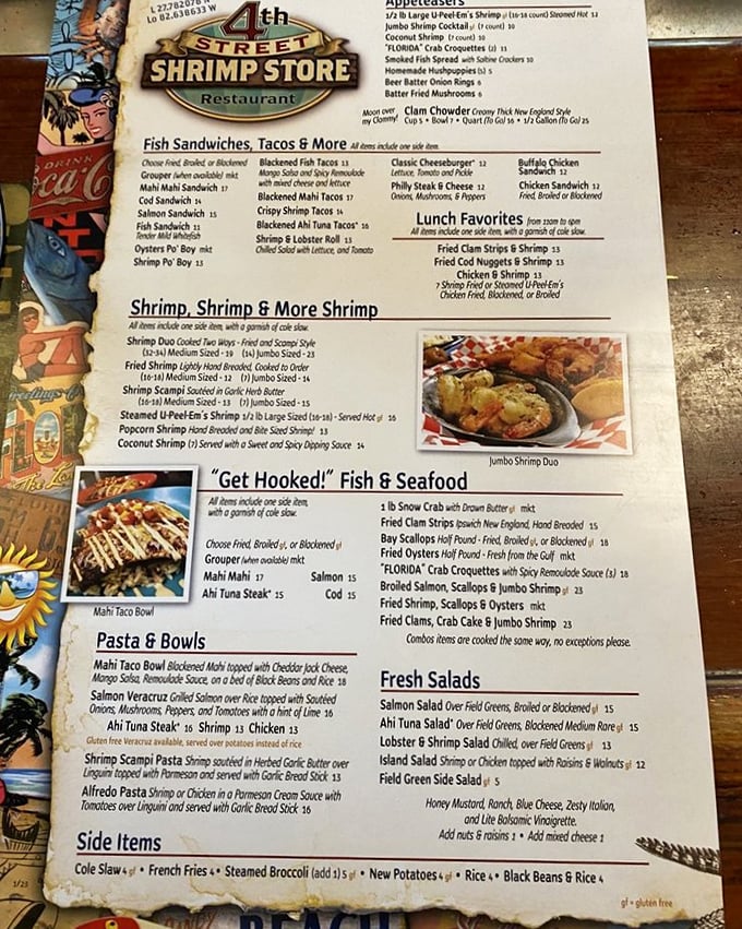 A menu that reads like a love letter to seafood. The "Get Hooked" section isn't just clever marketing—it's a promise they deliver on.