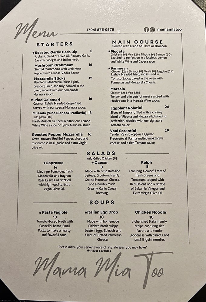 A menu that reads like poetry for pasta lovers, featuring classics executed with genuine Italian-American heart and soul.