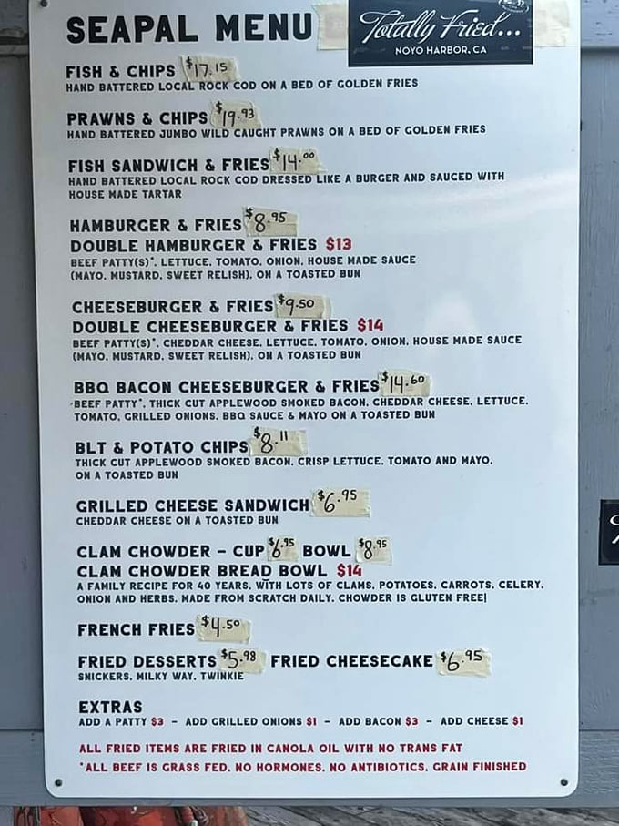 A menu that cuts right to the chase—no fancy descriptions needed when your seafood was swimming this morning.