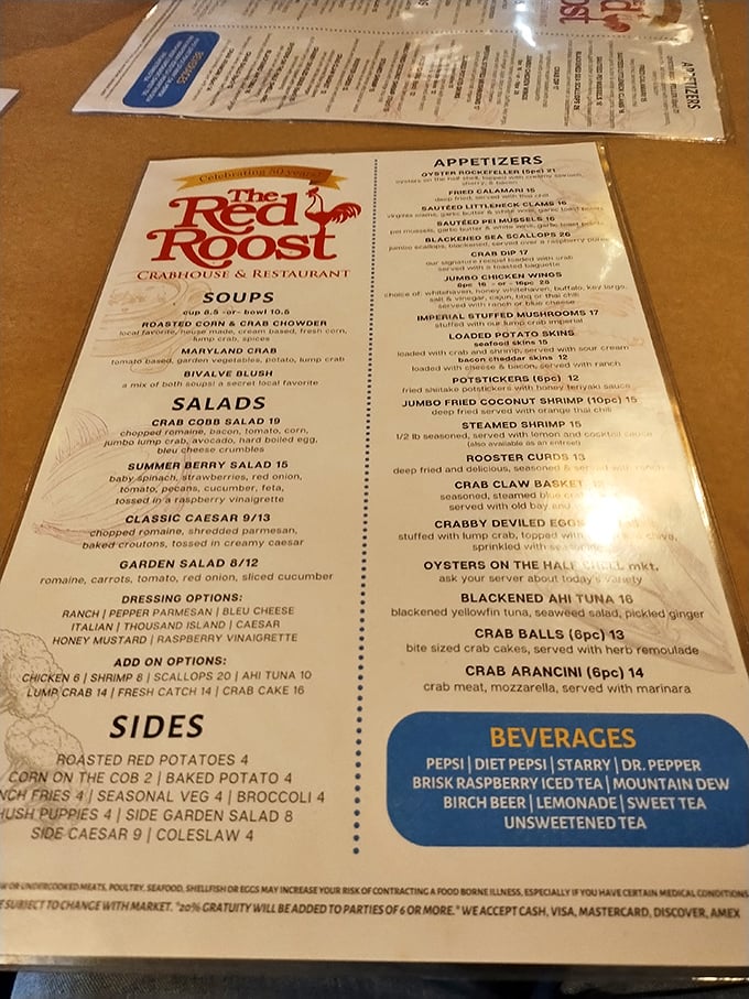 The menu reads like a love letter to the Chesapeake Bay, with seafood and fried chicken taking center stage.