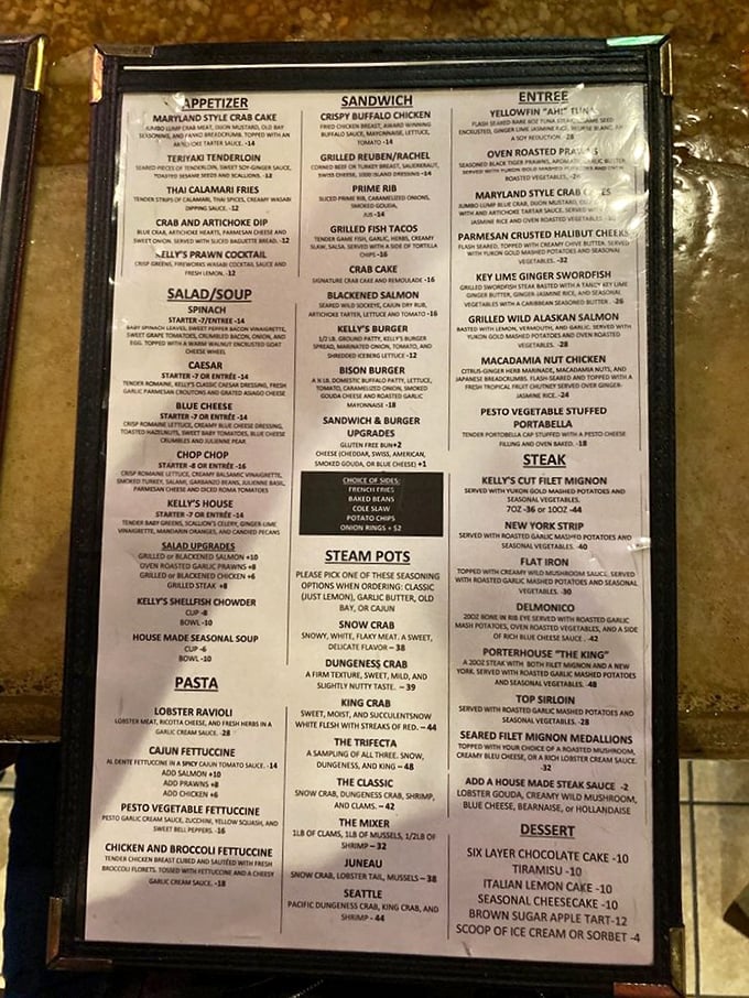 A menu that reads like a love letter to carnivores and seafood enthusiasts alike. Decision paralysis has never been so delicious.