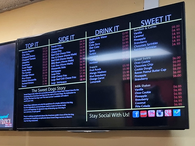 This isn't just a menu; it's a roadmap to paradise. "Top It," "Side It," "Drink It," "Sweet It"—four simple commands that lead to extraordinary satisfaction.