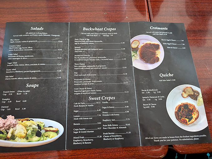 This menu isn't just a list—it's a passport to culinary bliss. Each item promises a mini-vacation to the streets of Paris.