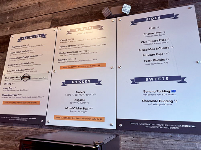 A menu that doesn't need novels of description—when you're this confident in your burgers, simplicity speaks volumes.