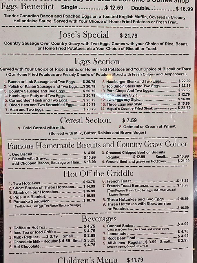 A menu that reads like a love letter to classic American breakfast done absolutely right.