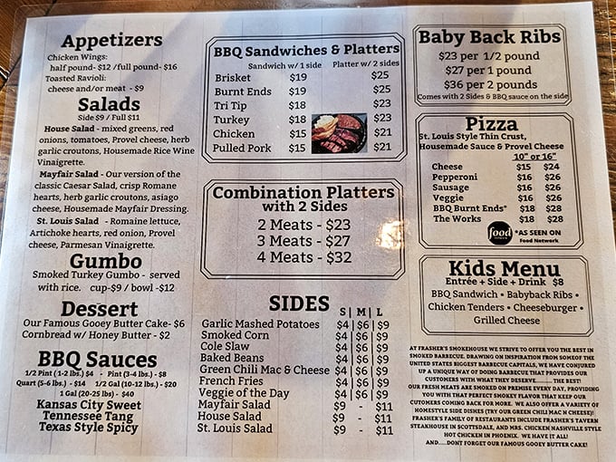 This menu is like a roadmap to happiness. Notice how they don't waste precious space on vegetables unless they're smothered in something delicious.