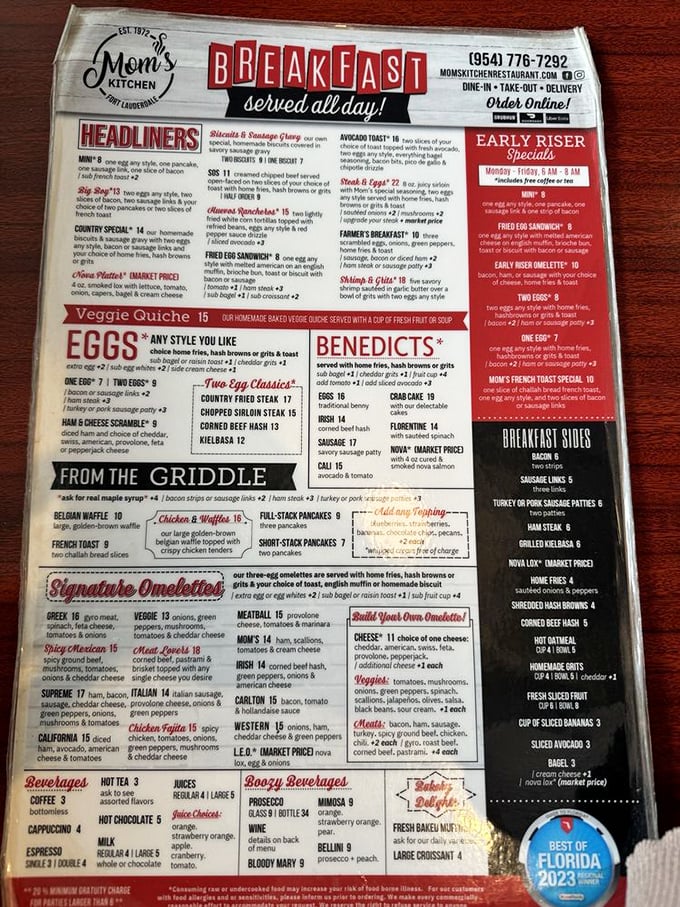 This menu isn't just extensive—it's practically a novel with chapters dedicated to eggs, griddle classics, and breakfast redemption.
