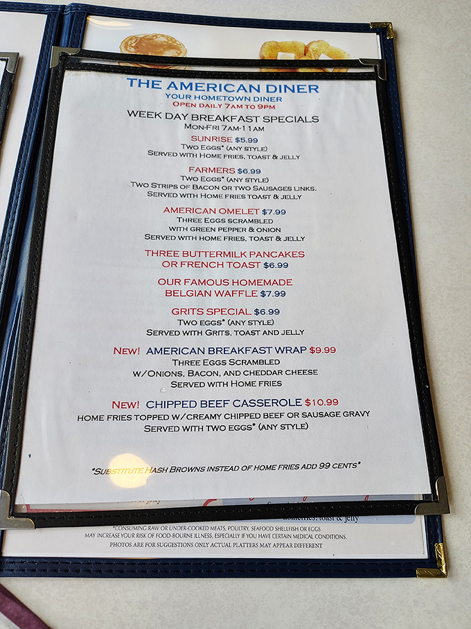 This menu isn't trying to impress you with fancy terminology—just honest food that understands what breakfast should be.