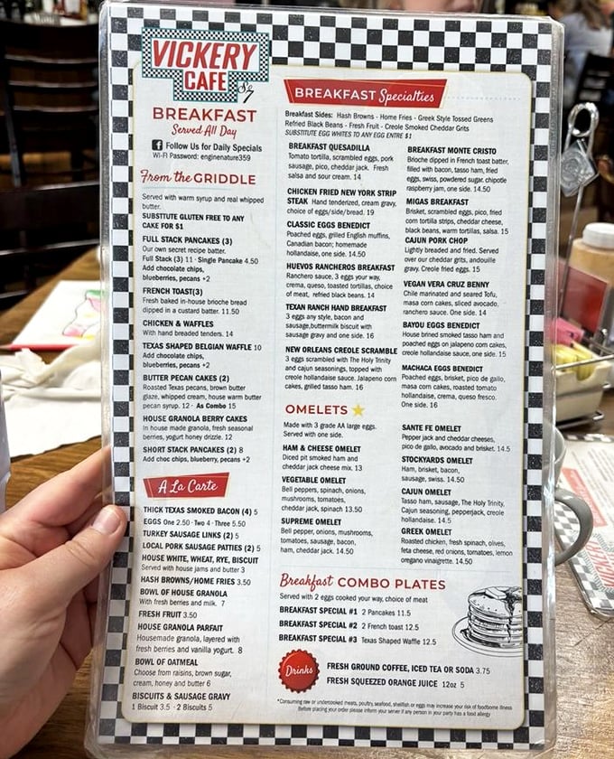 This menu isn't just a list of food—it's a roadmap to happiness. The checkered border perfectly foreshadows the feast to come.