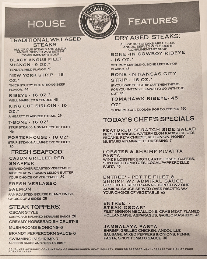 This menu isn't just a list of options – it's a roadmap to carnivorous bliss. The dry-aged section is where beef dreams come true.