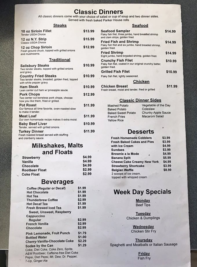 This menu isn't just a list of food—it's a roadmap to happiness. The weekday specials alone are worth planning your entire schedule around.