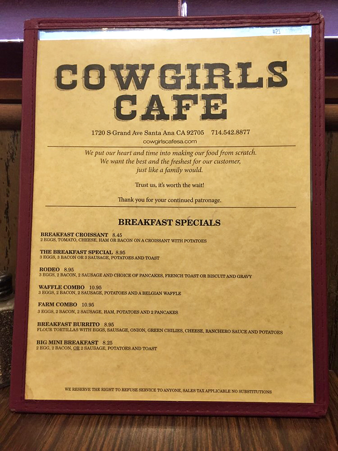 A menu that proudly declares "Trust us, it's worth the wait!" – the breakfast equivalent of finding a love note in your lunchbox.
