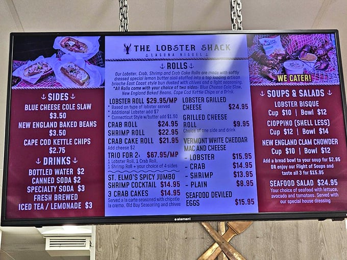 This menu board isn't just a list—it's a treasure map. X marks the spot where Connecticut-style buttery lobster meets toasted split-top perfection.