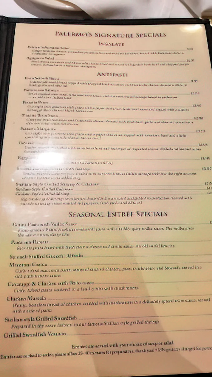 Reading this menu is like getting a love letter from Italy—each dish description more tempting than the last, making decisions deliciously impossible.