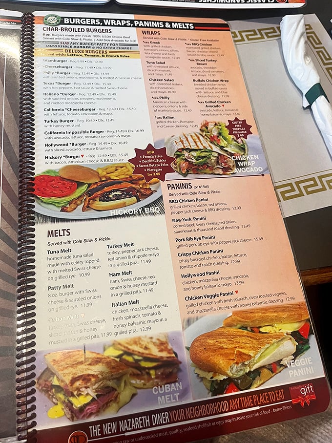 A menu that requires both hands and serious contemplation. The spiral-bound tome of temptation offers everything from burgers to melts to impossibly good paninis.